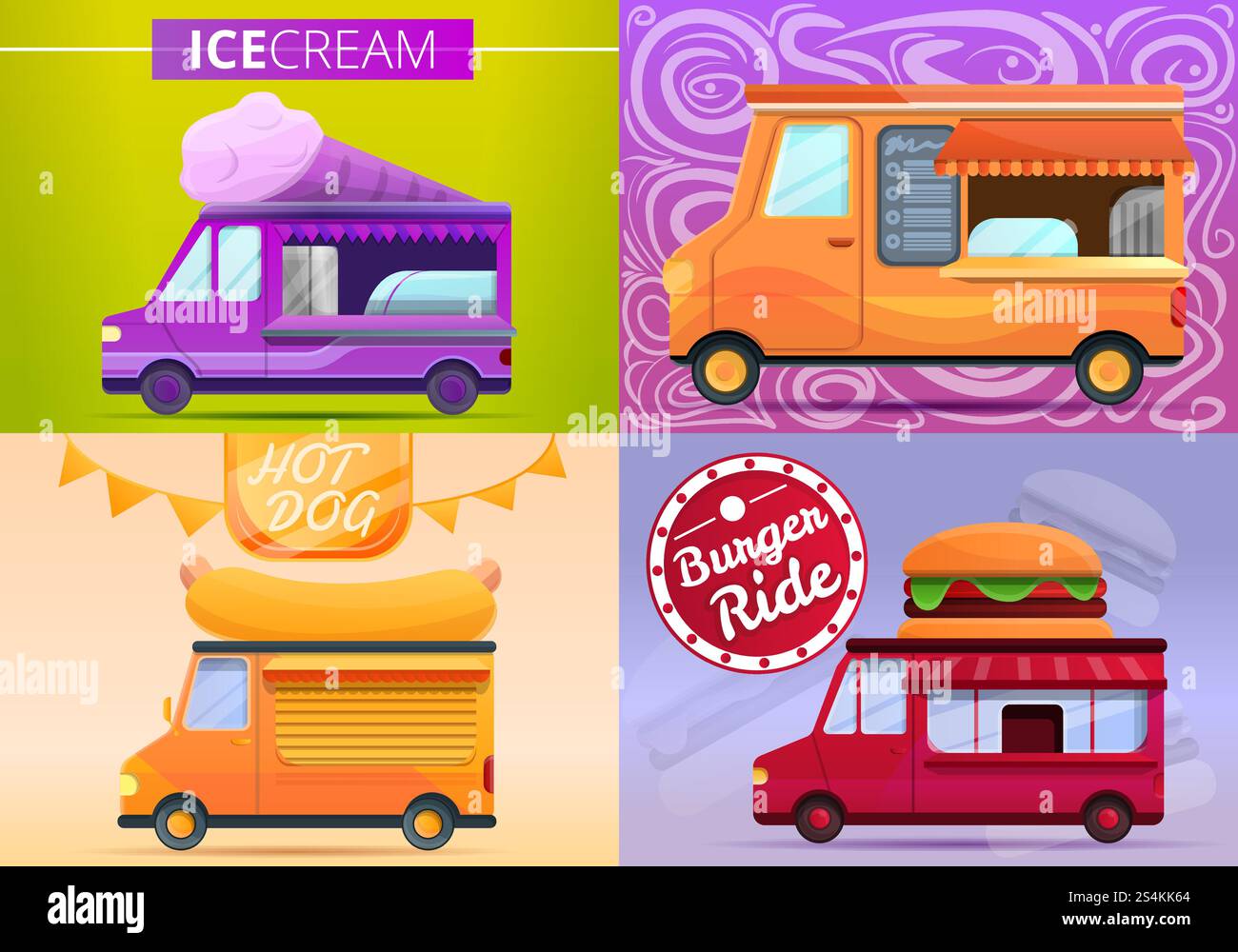 Food truck banner set. Cartoon illustration of food truck vector banner ...