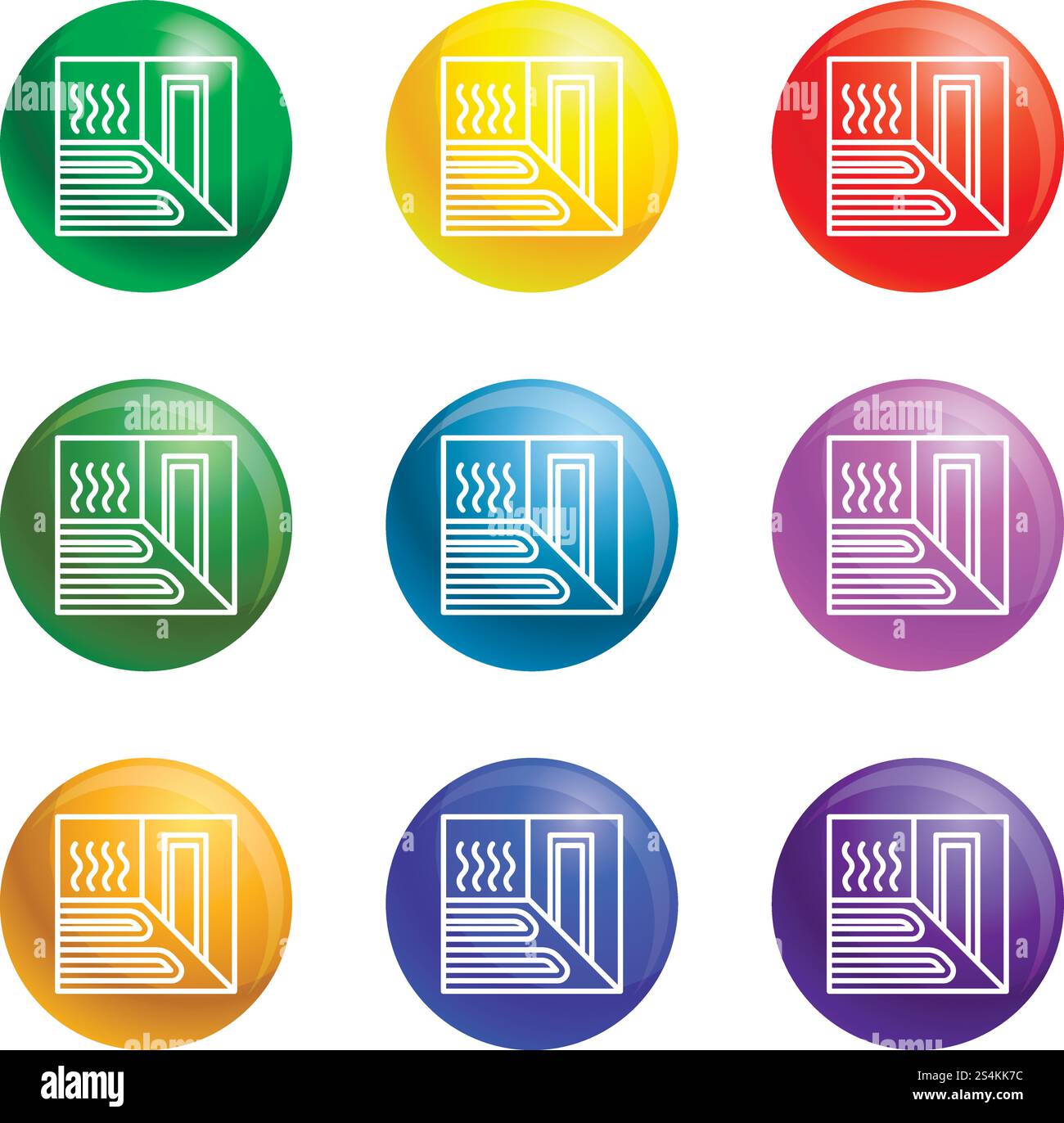 Heating floor room icons vector 9 color set isolated on white ...
