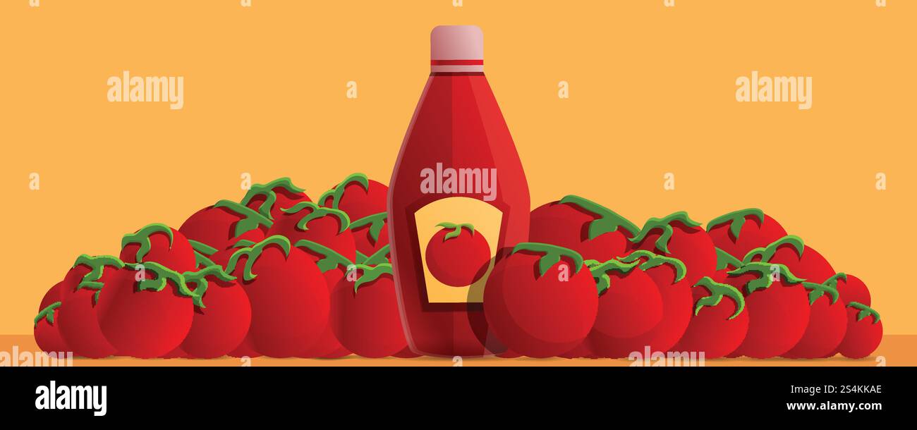 Natural tomato ketchup concept banner. Cartoon illustration of natural ...