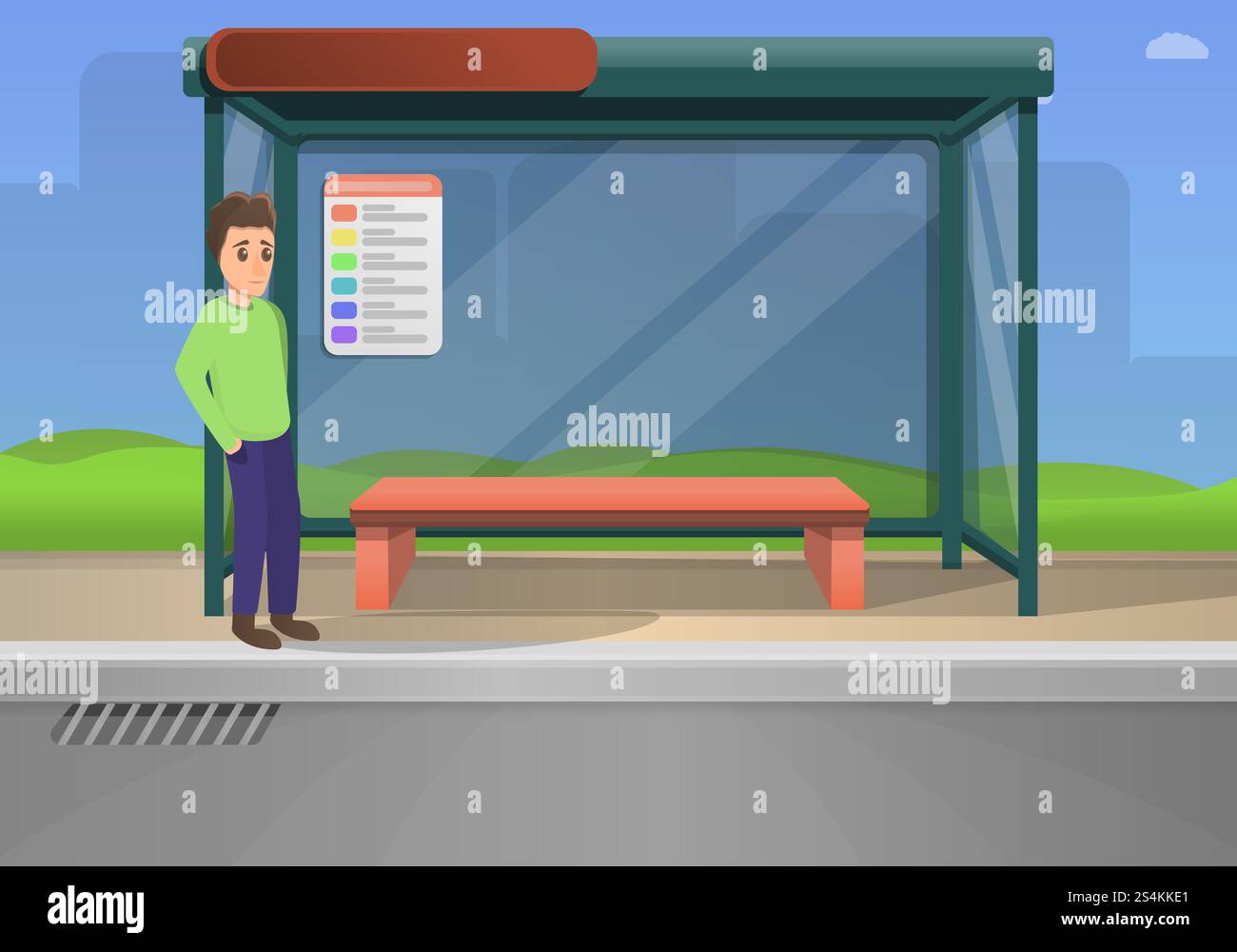 Bus stop concept background. Cartoon illustration of bus stop vector ...