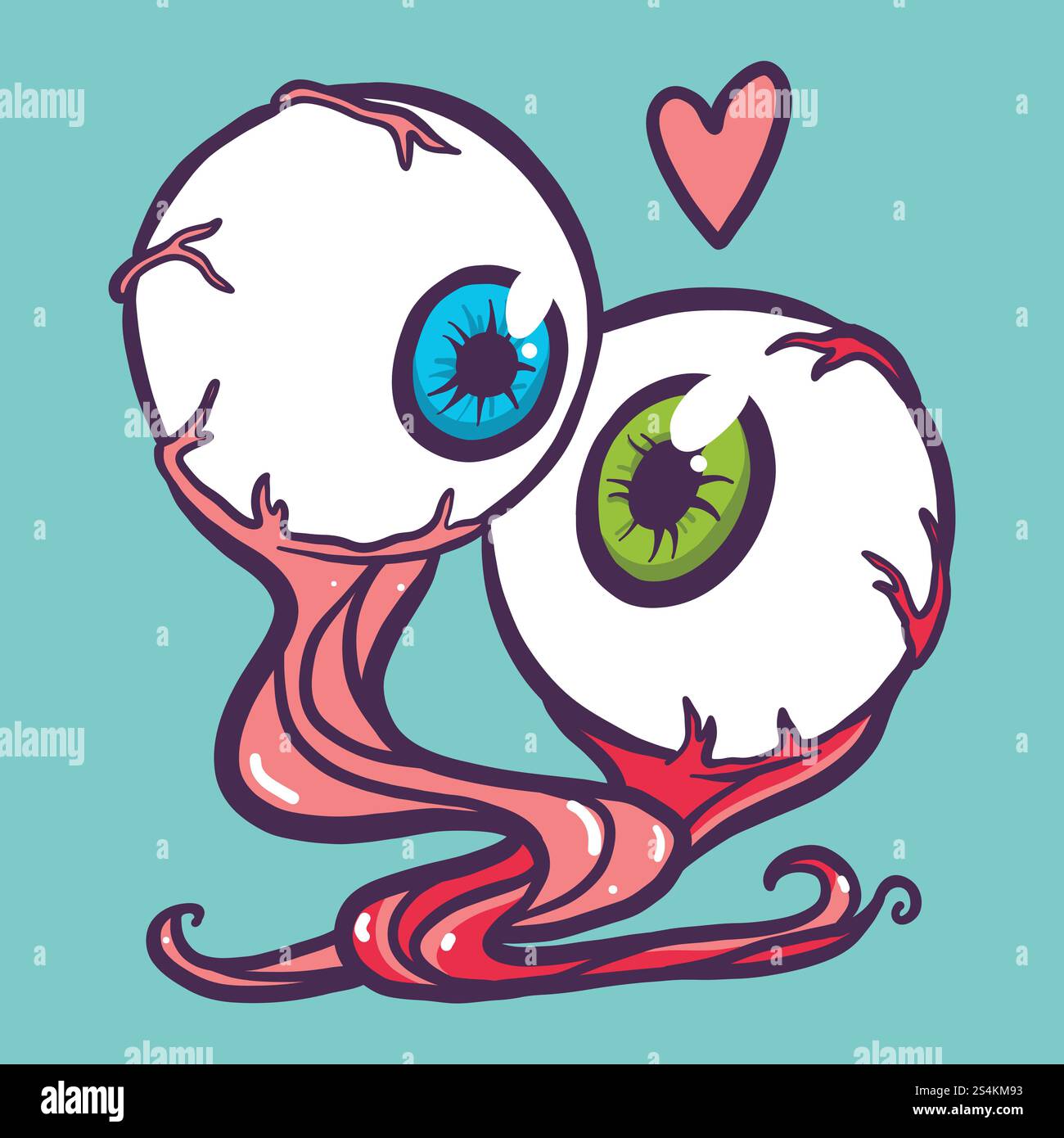 Couple love eyeball icon. Hand drawn illustration of couple love ...