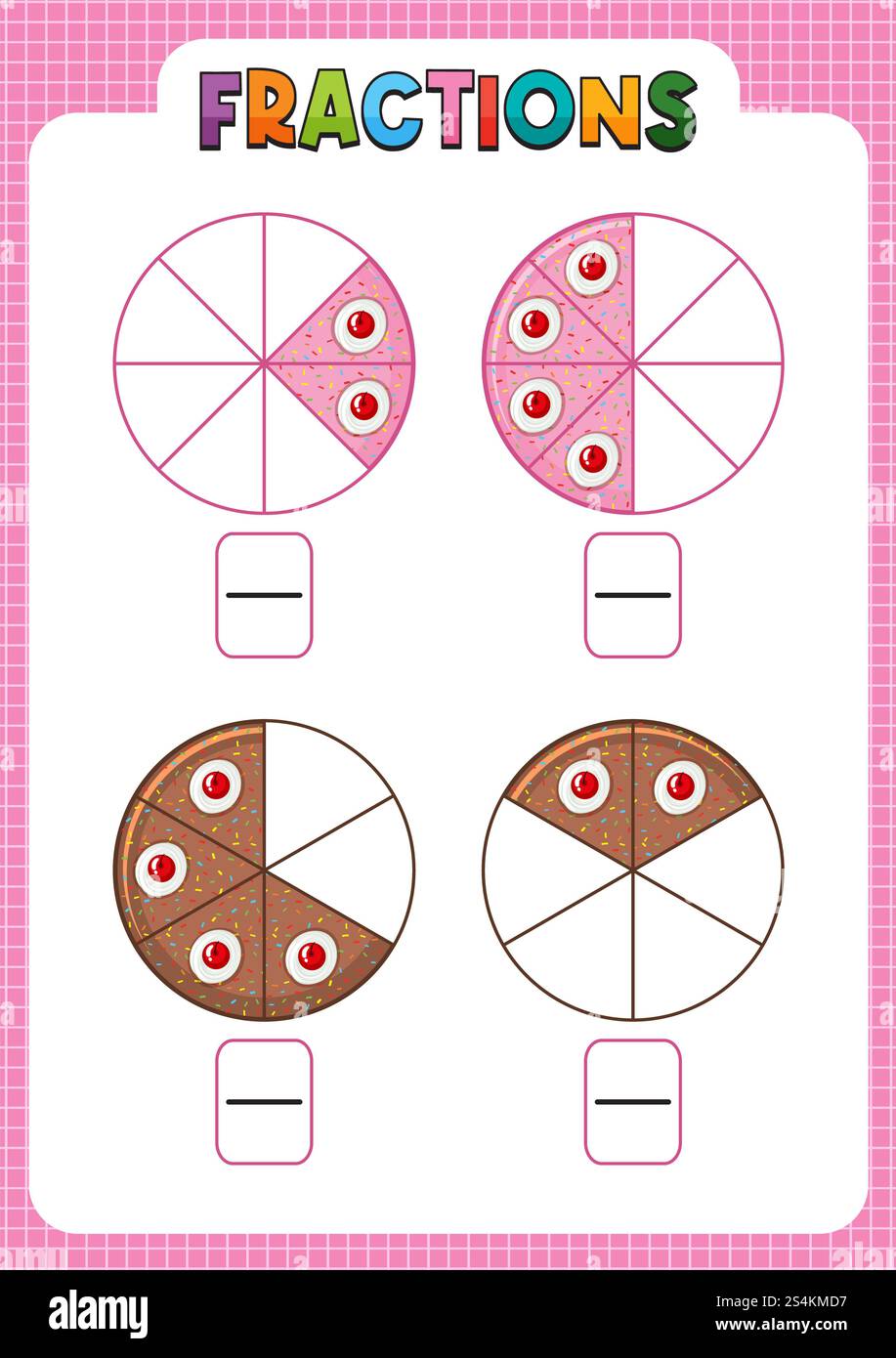 Illustration of fractions using colorful pie charts Stock Photo - Alamy