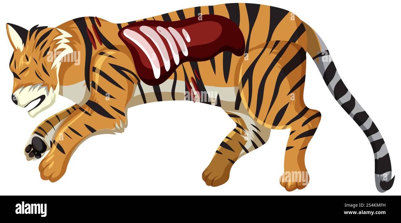 Illustration of a tiger with visible anatomy Stock Photo - Alamy