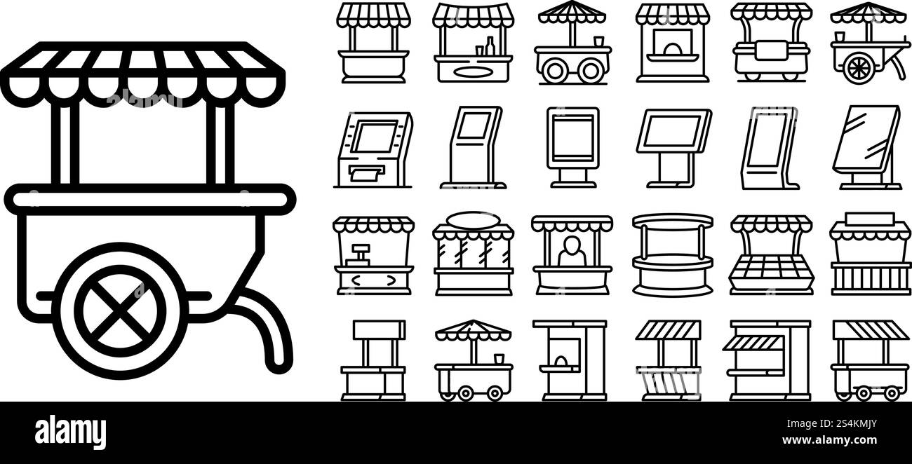 Kiosk icons set. Outline set of kiosk vector icons for web design ...