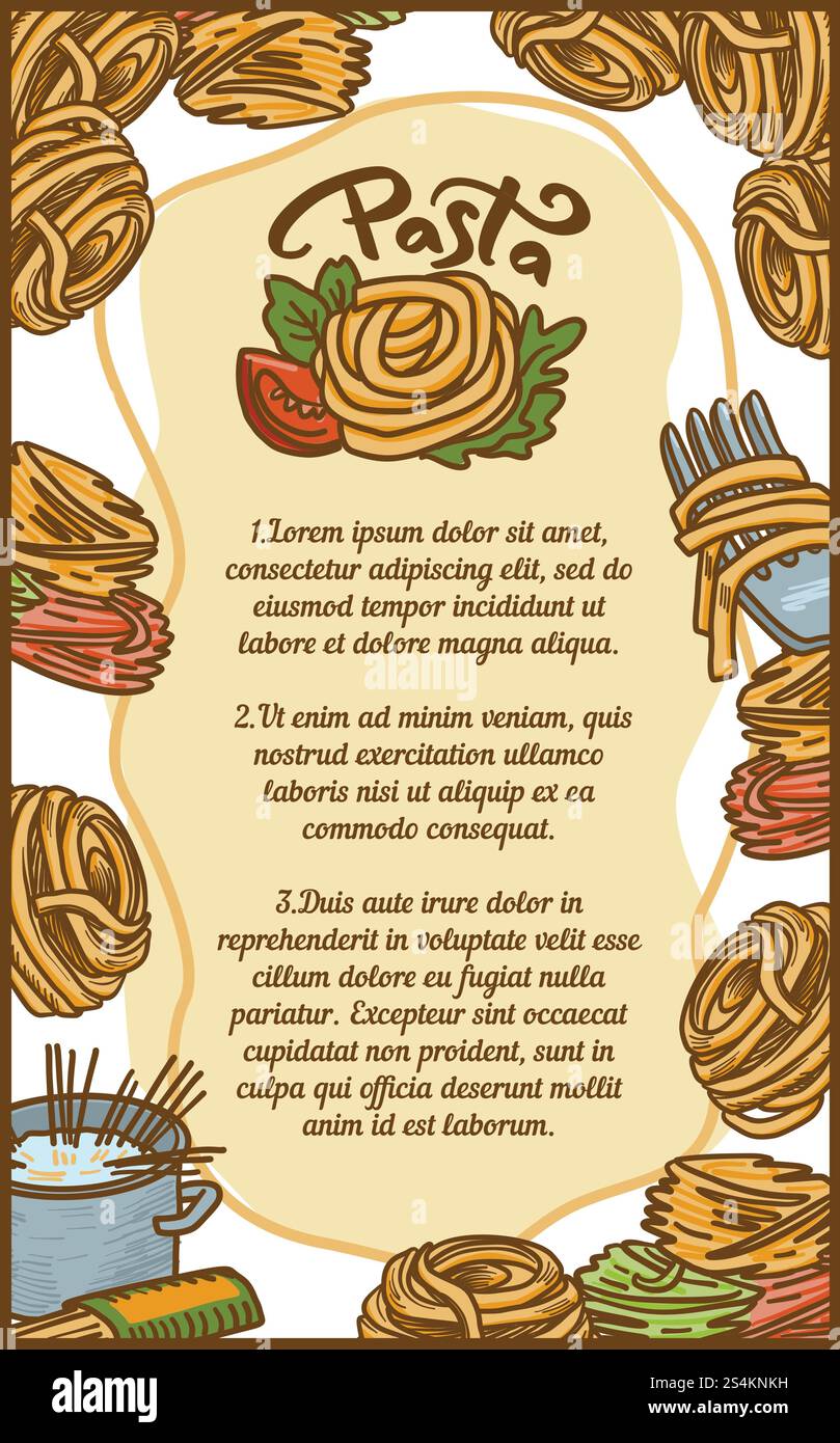 Italian pasta concept banner. Hand drawn illustration of italian pasta ...