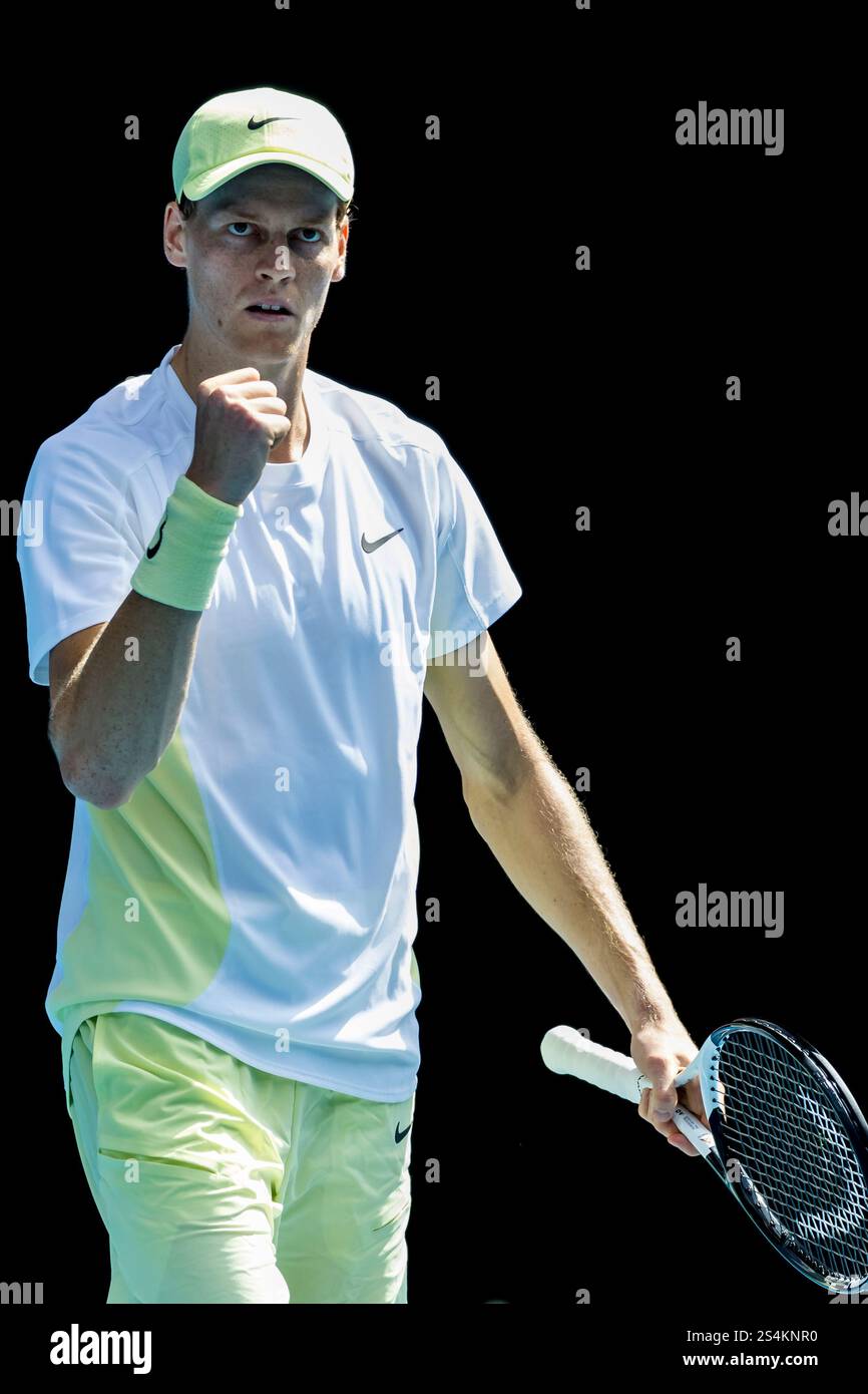 MELBOURNE, VIC - JANUARY 13: Jannik Sinner of Italy celebrates during ...