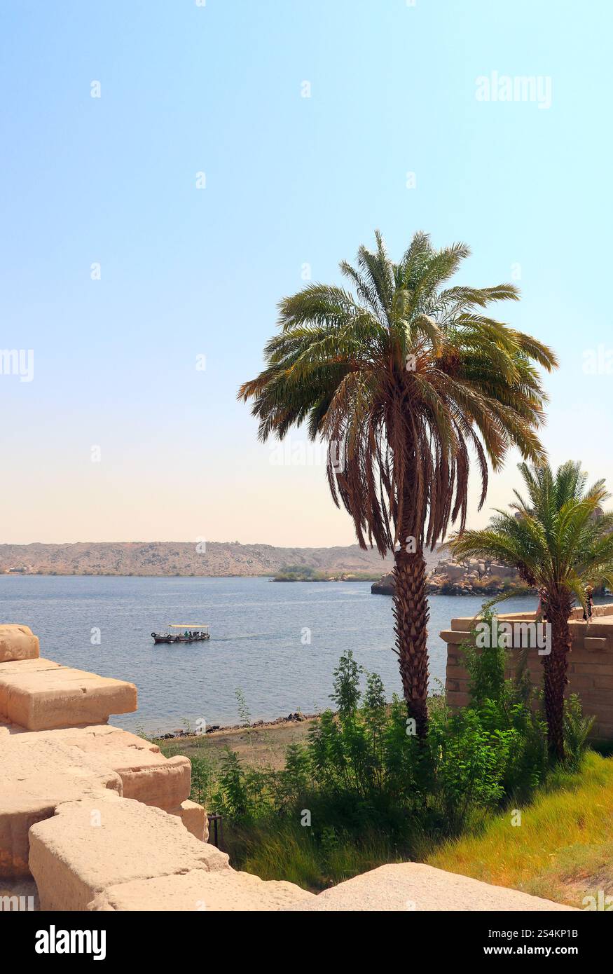 Tourist boat tour on the Nile River, Egypt. Beautiful landscape of ...
