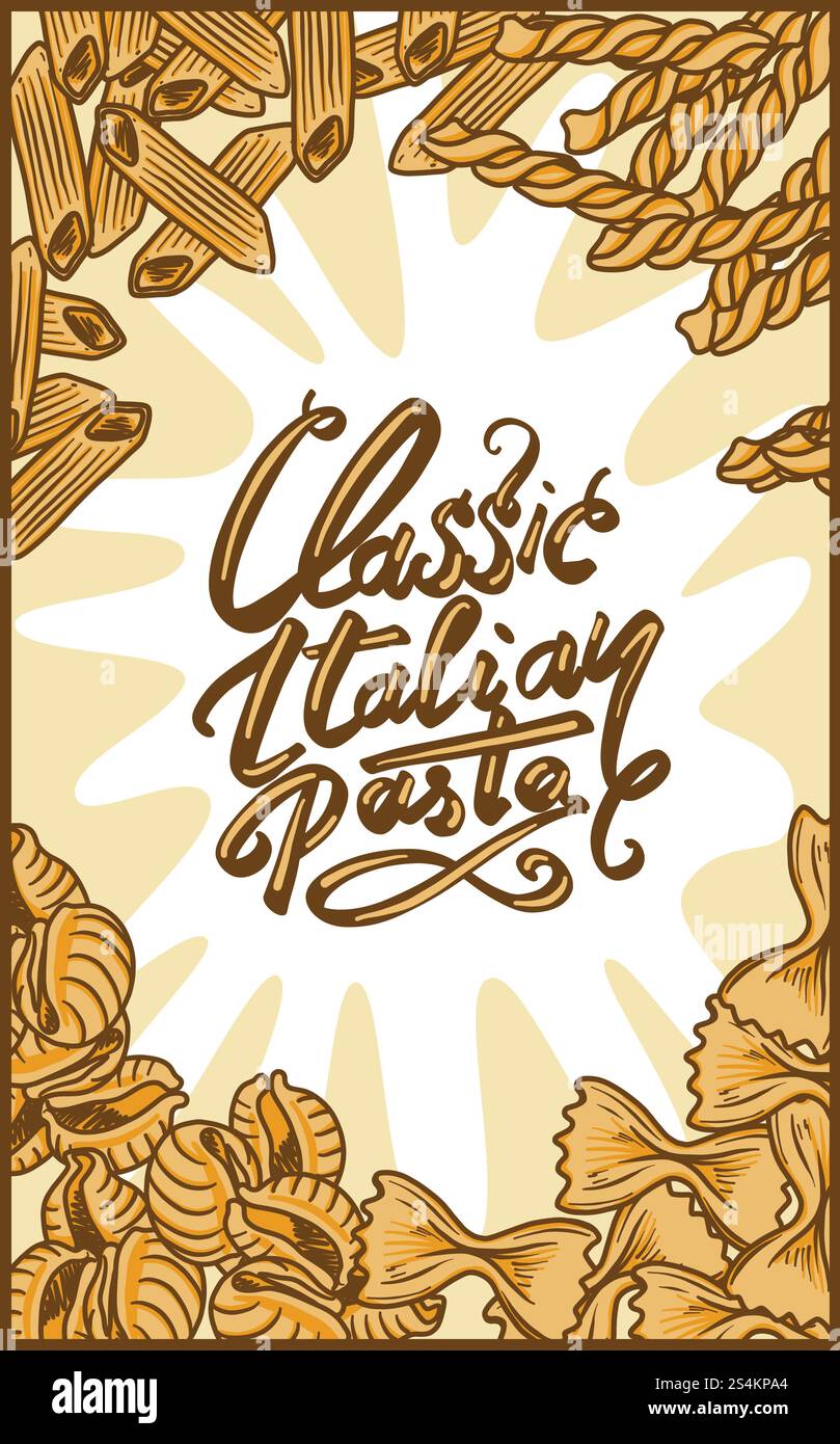 Classic italian pasta concept banner. Hand drawn illustration of ...