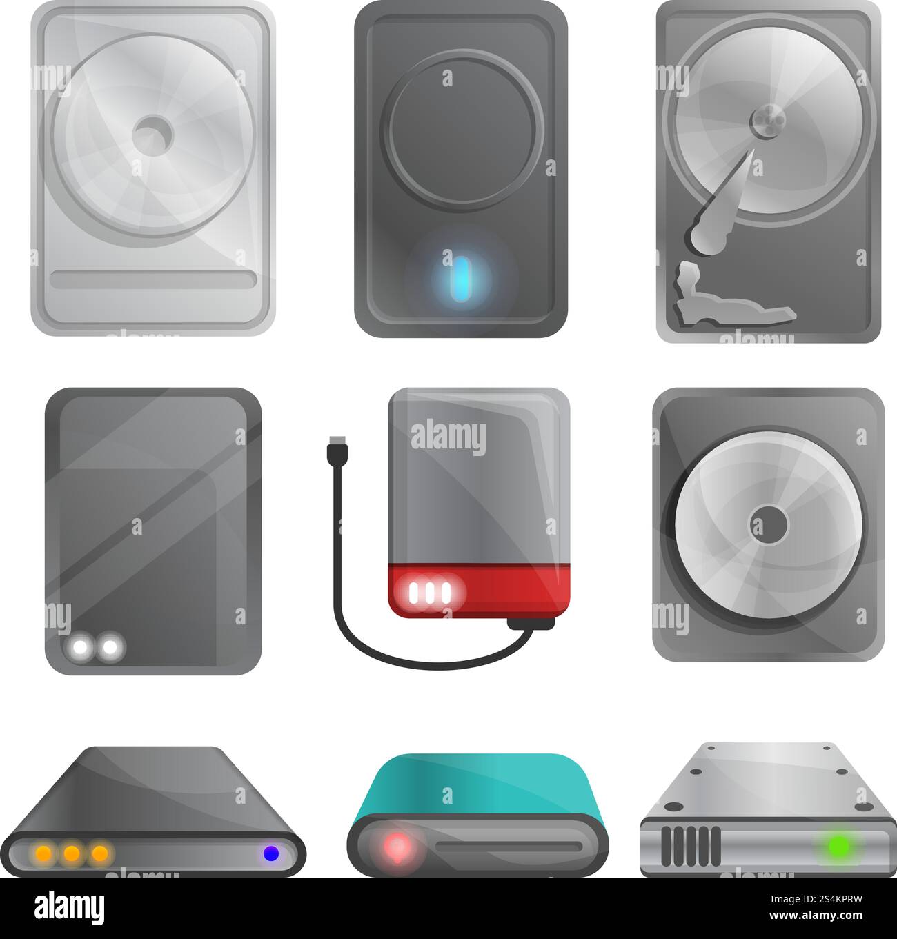 Hard disk icons set. Cartoon set of hard disk vector icons for web design. Hard disk icons set ...