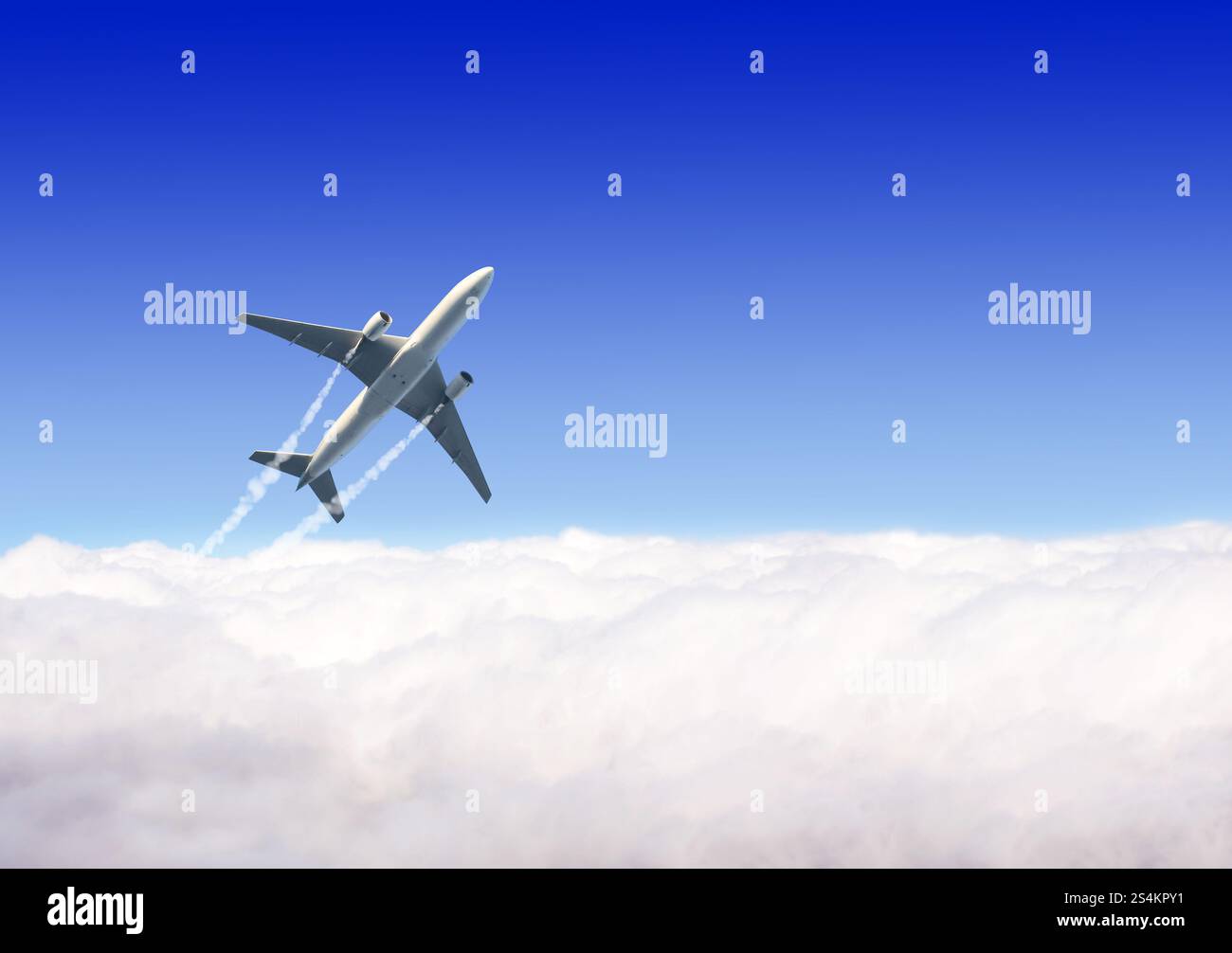 Horizontal nature background with aircraft and Jet trailing smoke in ...