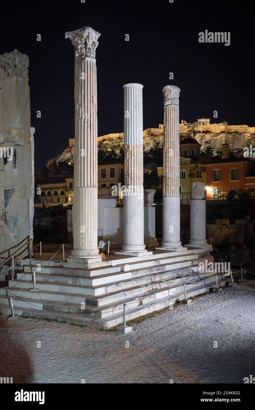 Corinthian columns of the ruins of Hadrian's Library on Monastiraki ...