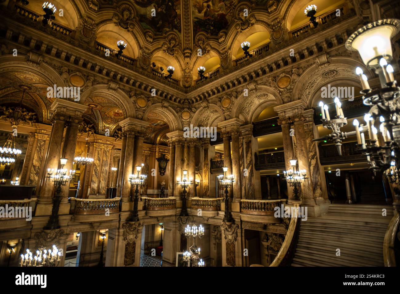 Opulent Grand Staircase Hall in Opera Garnier - Paris, France Stock ...
