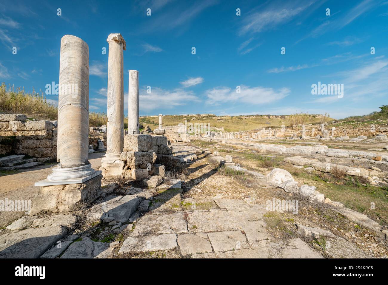 Remains of the columned street in the Perge Ancient City in Antalya ...