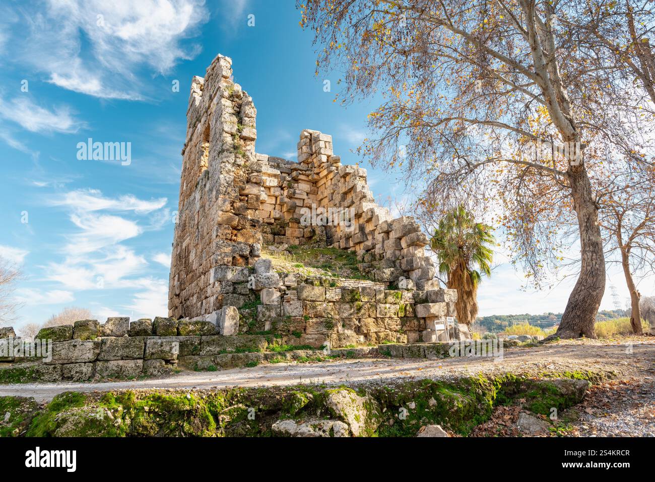 Historical tower in the ancient city of Perge in Antalya, Türkiye Stock ...