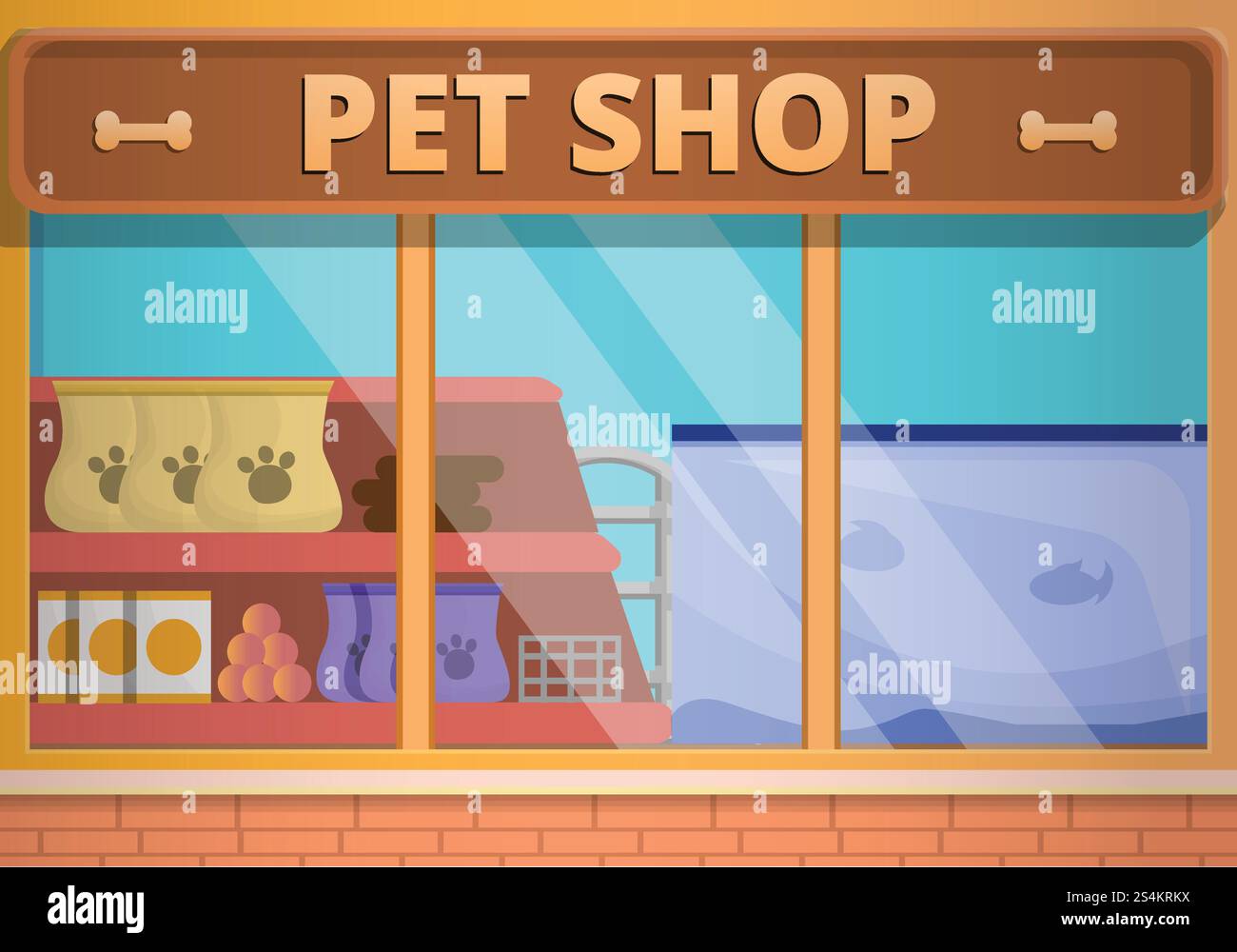 Glass pet shop concept banner. Cartoon illustration of glass pet shop ...