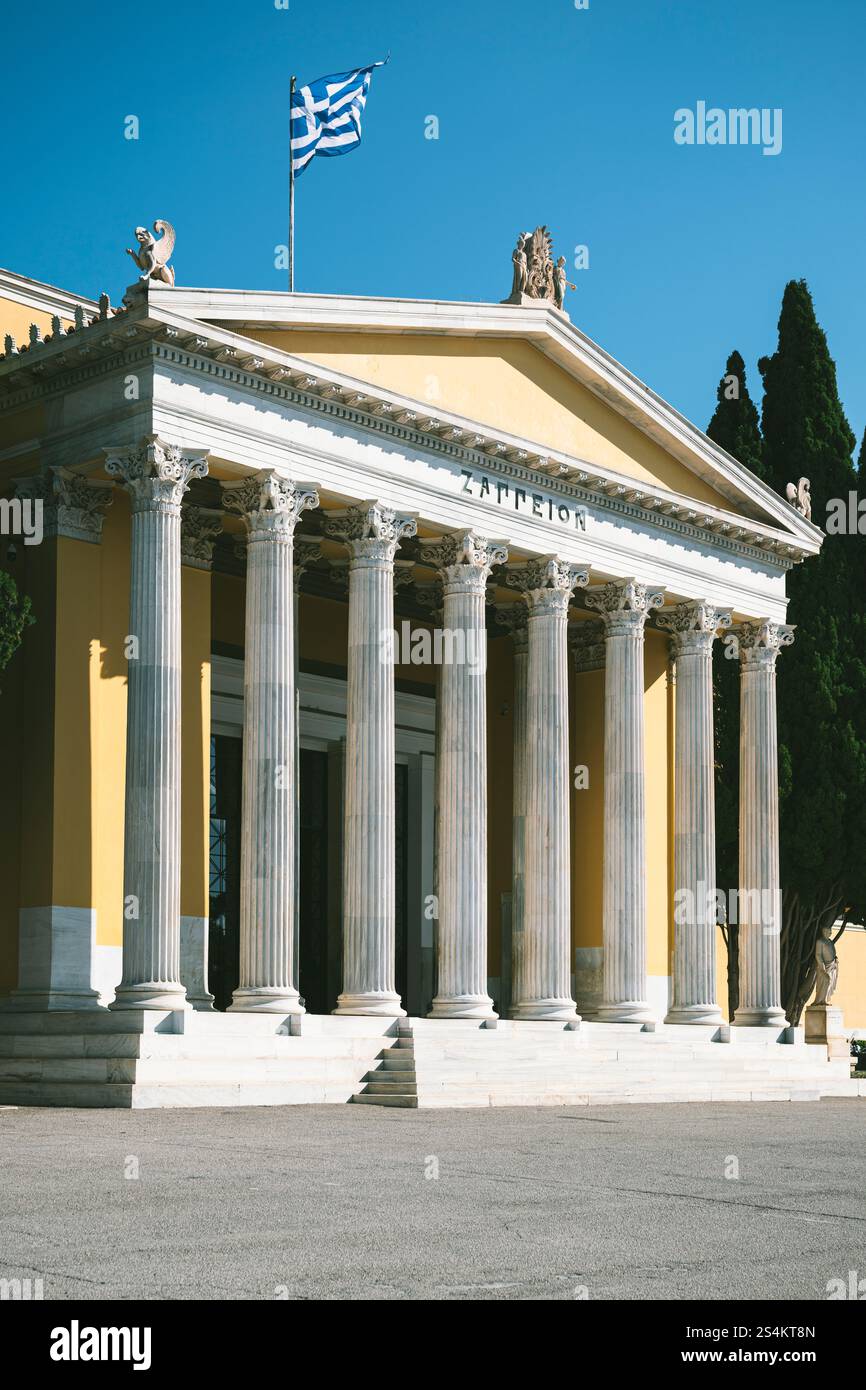 The neoclassical yellow building of the Zappeion with the white columns ...