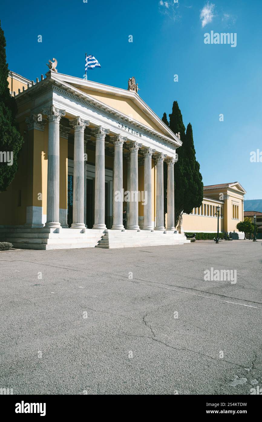 The neoclassical yellow building of the Zappeion with the white columns ...