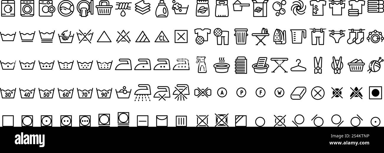 Laundry icons set. Outline set of laundry vector icons for web design ...