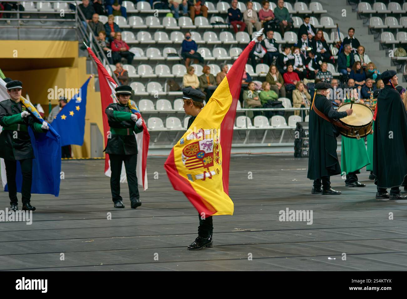 Vigo,Spain;January,11,2025:Flag bearers in traditional uniforms proudly ...