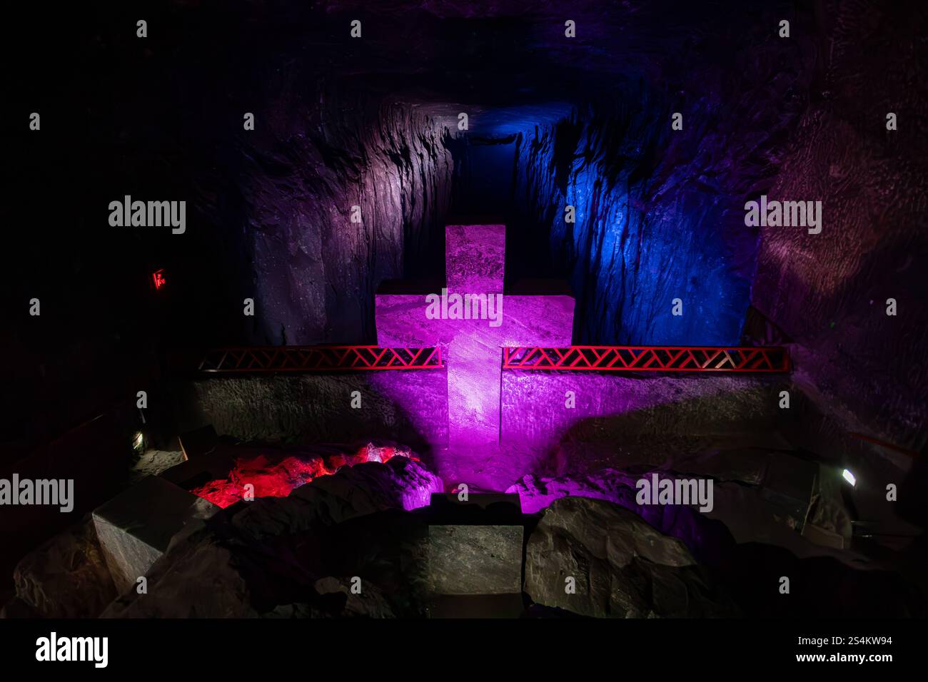 Illuminated cross representing stations of the cross, illustrate the ...