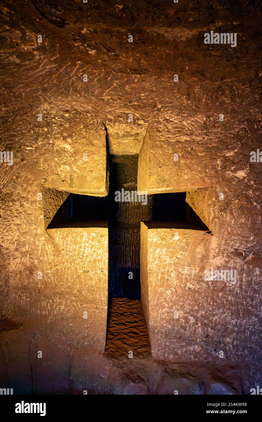 Illuminated cross representing stations of the cross, illustrate the ...