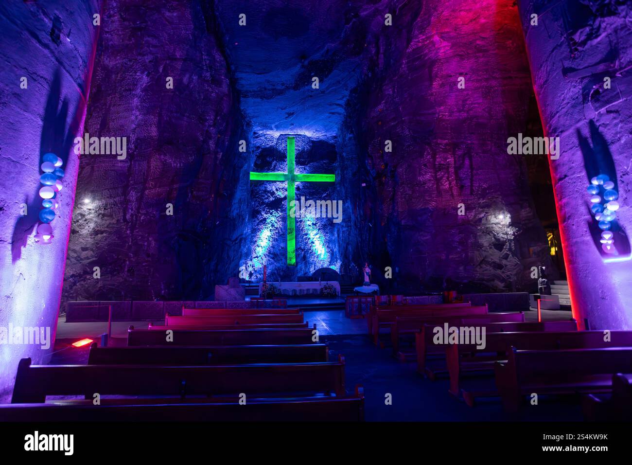Illuminated cross representing stations of the cross, illustrate the ...