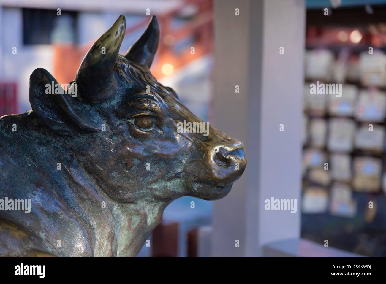 A guardian statue of cow at Kameido Tenjin shrine closeup Stock Photo ...