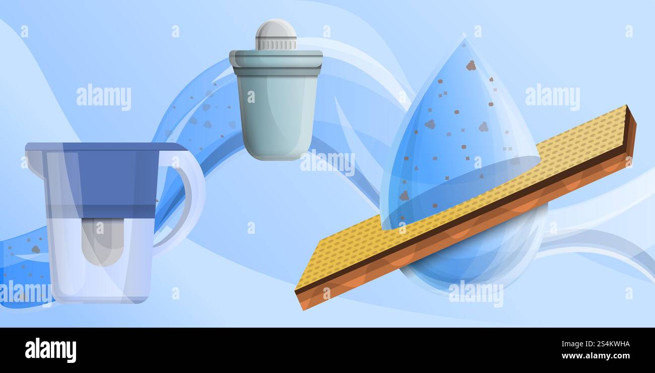 Filter water concept banner. Cartoon illustration of filter water ...