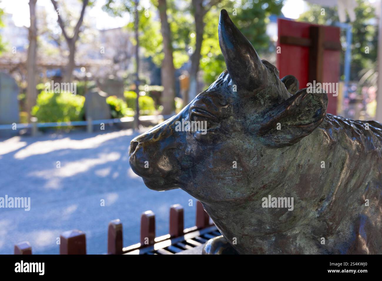 A guardian statue of cow at Kameido Tenjin shrine closeup Stock Photo ...