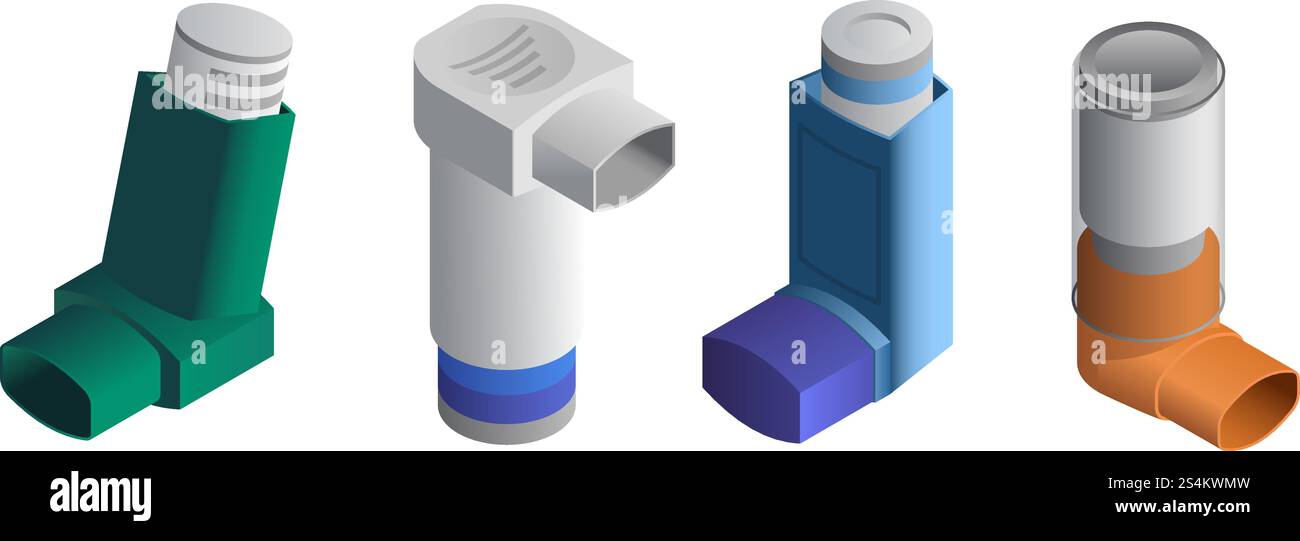 Inhaler icons set. Isometric set of inhaler vector icons for web design ...