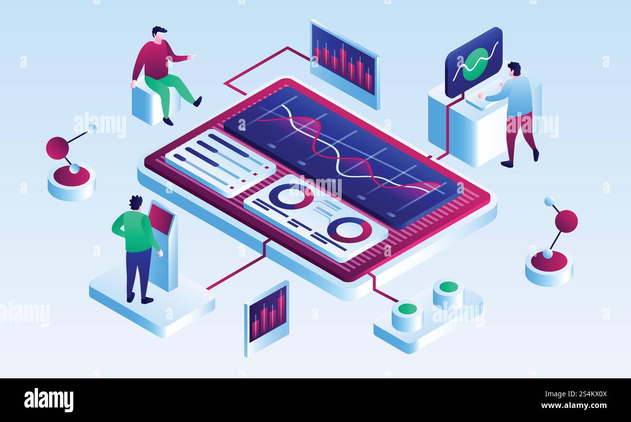 Visualisation teamwork banner. Isometric illustration of visualisation ...