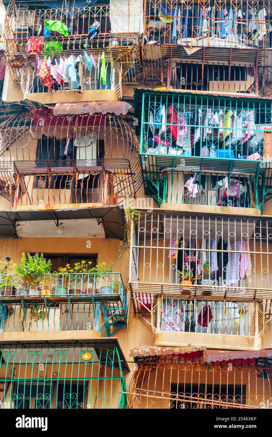 Amazing view of balconies at residential area of Macau Stock Photo - Alamy