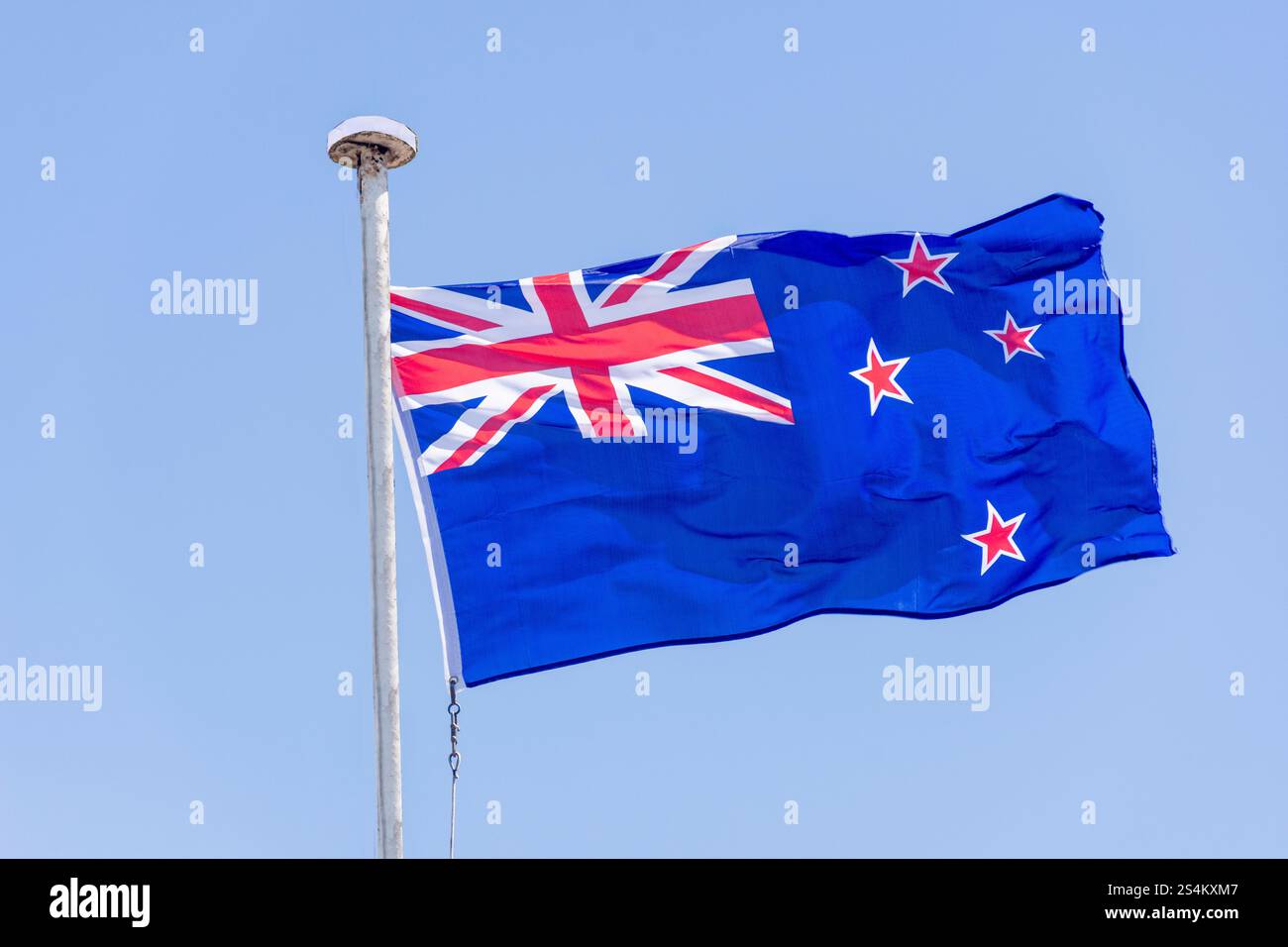 New Zealand flag flying, Blenheim (Waiharakeke), Marlborough Region ...
