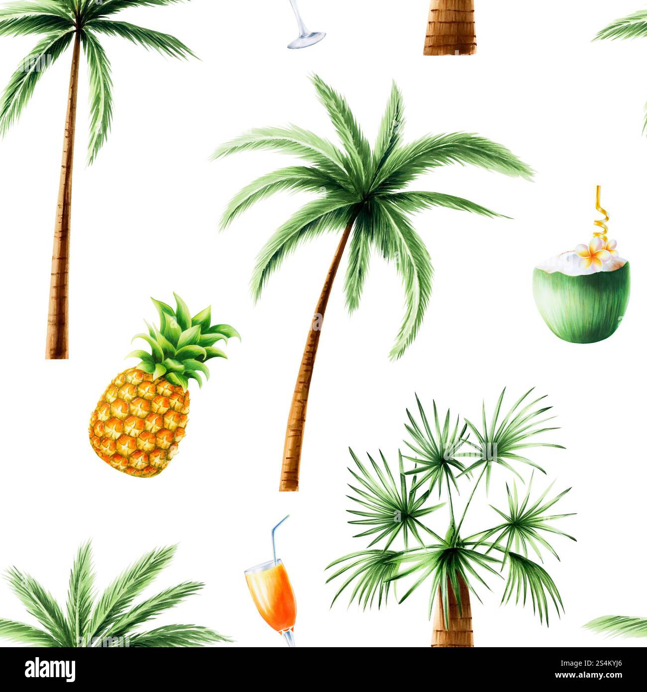 Set of green palm trees. Coconut trees clipart. Watercolor hand drawn ...