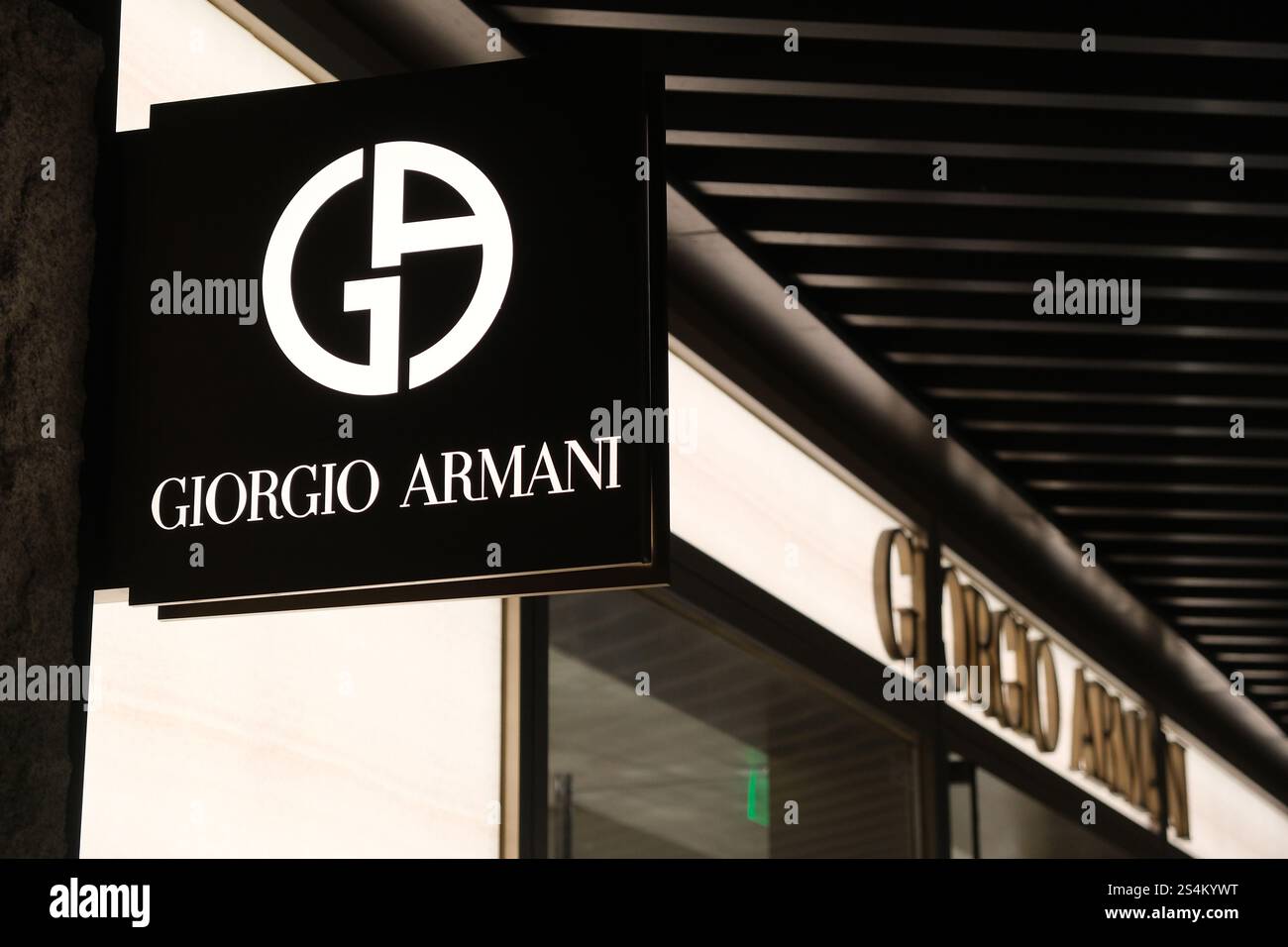 Giorgio Armani brand logo store sign Stock Photo - Alamy