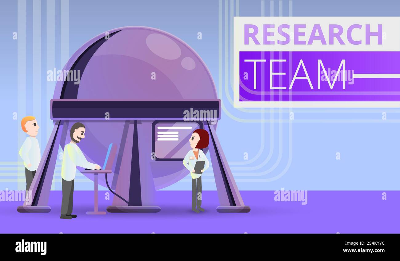 Research team concept background. Cartoon illustration of research team ...