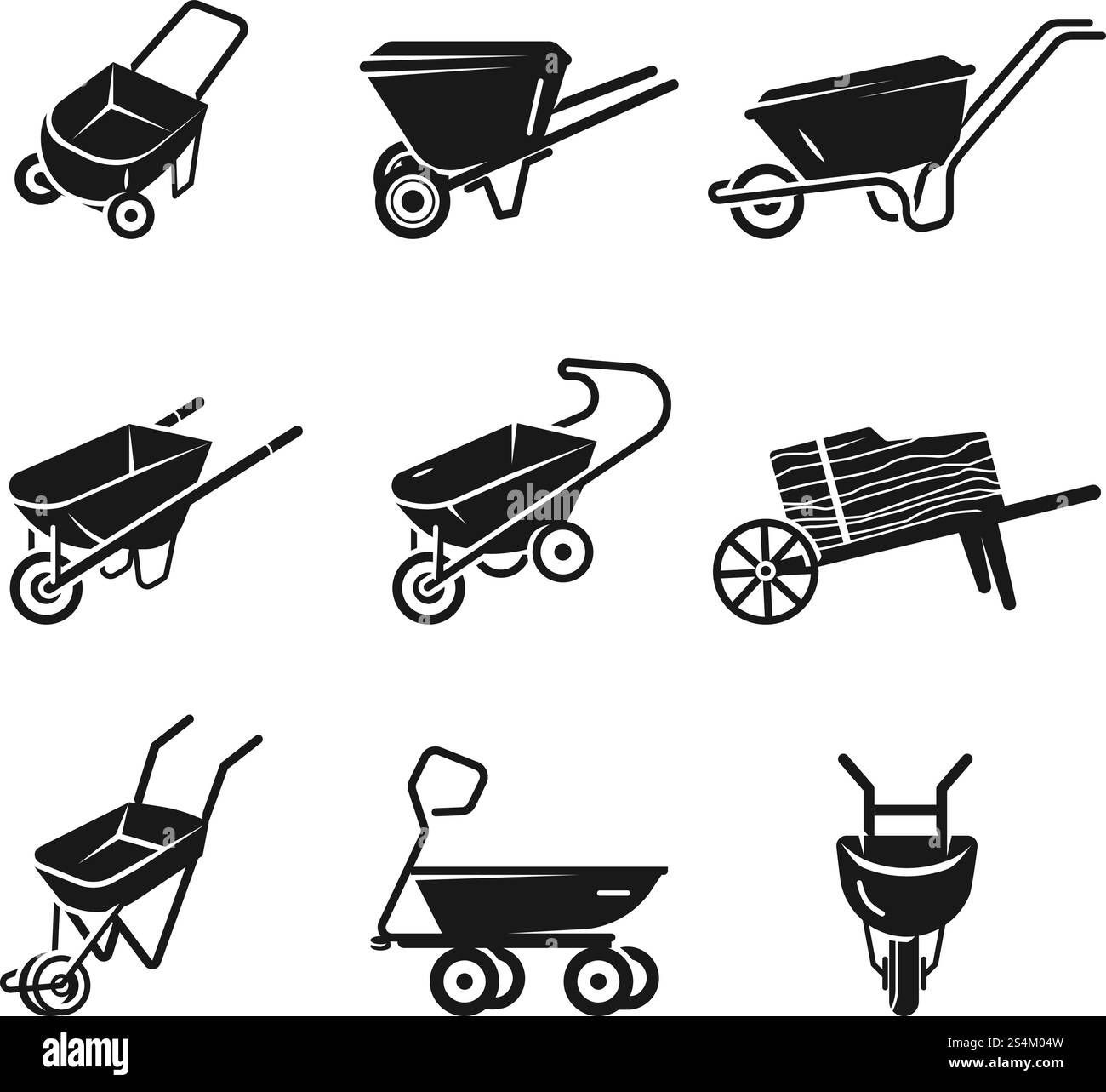 Wheelbarrow icons set. Simple set of wheelbarrow vector icons for web ...