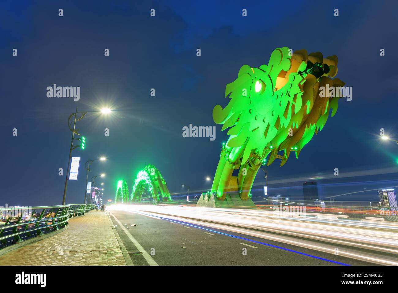 Unusual evening view of the Dragon Bridge in Danang, Vietnam Stock ...