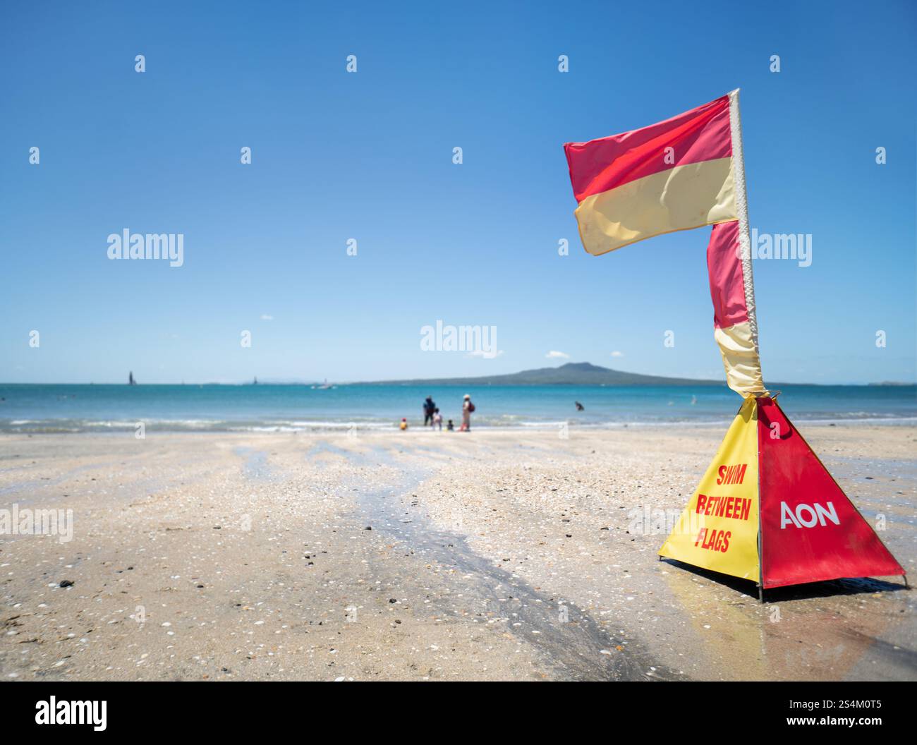 Auckland, New Zealand – January 13 2025: Swimming Between Flags sign on ...