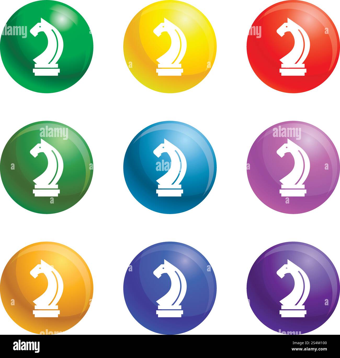 Horse chess icons vector 9 color set isolated on white background for ...