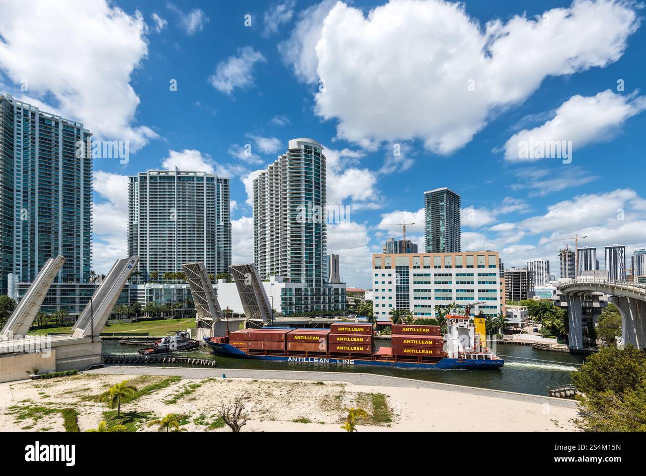 Miami, FL, USA - March 30, 2024: The General Cargo Ship Pepin Express, loaded with containers ...