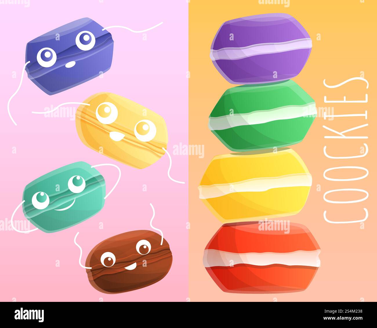 Sweet macarons banner set. Cartoon illustration of sweet macarons ...