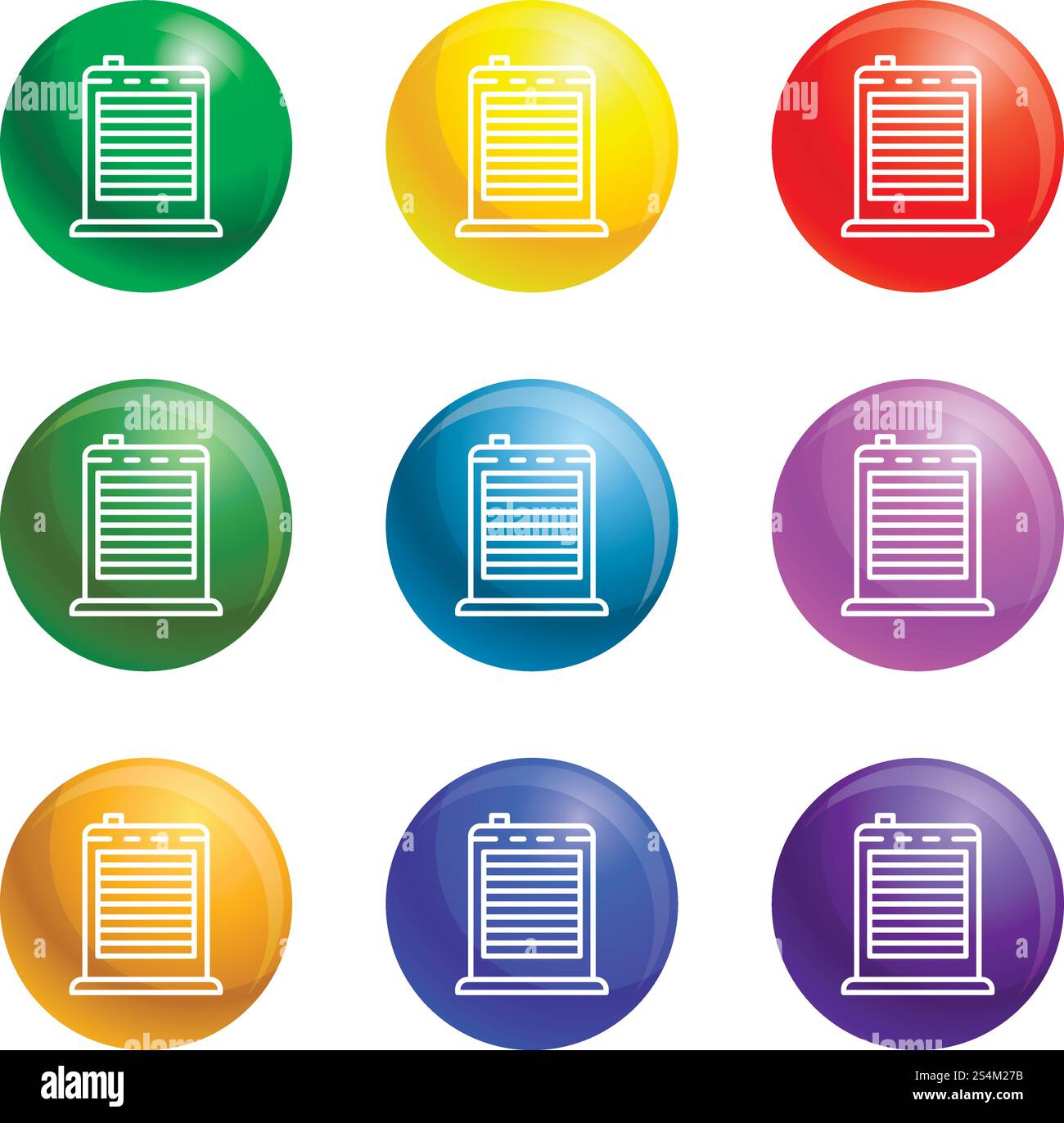 Button fan heater icons vector 9 color set isolated on white background ...