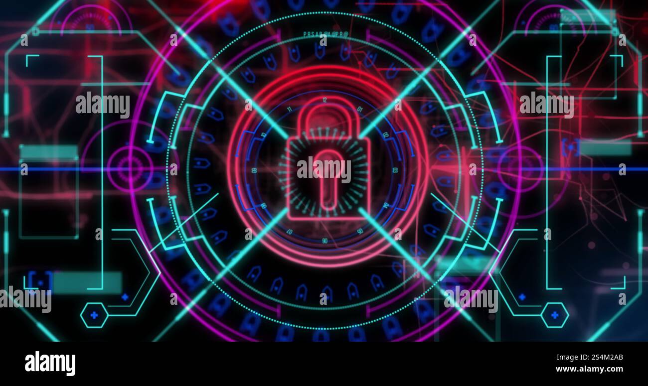 Image of padlock icon, scope scanning and data processing Stock Photo - Alamy