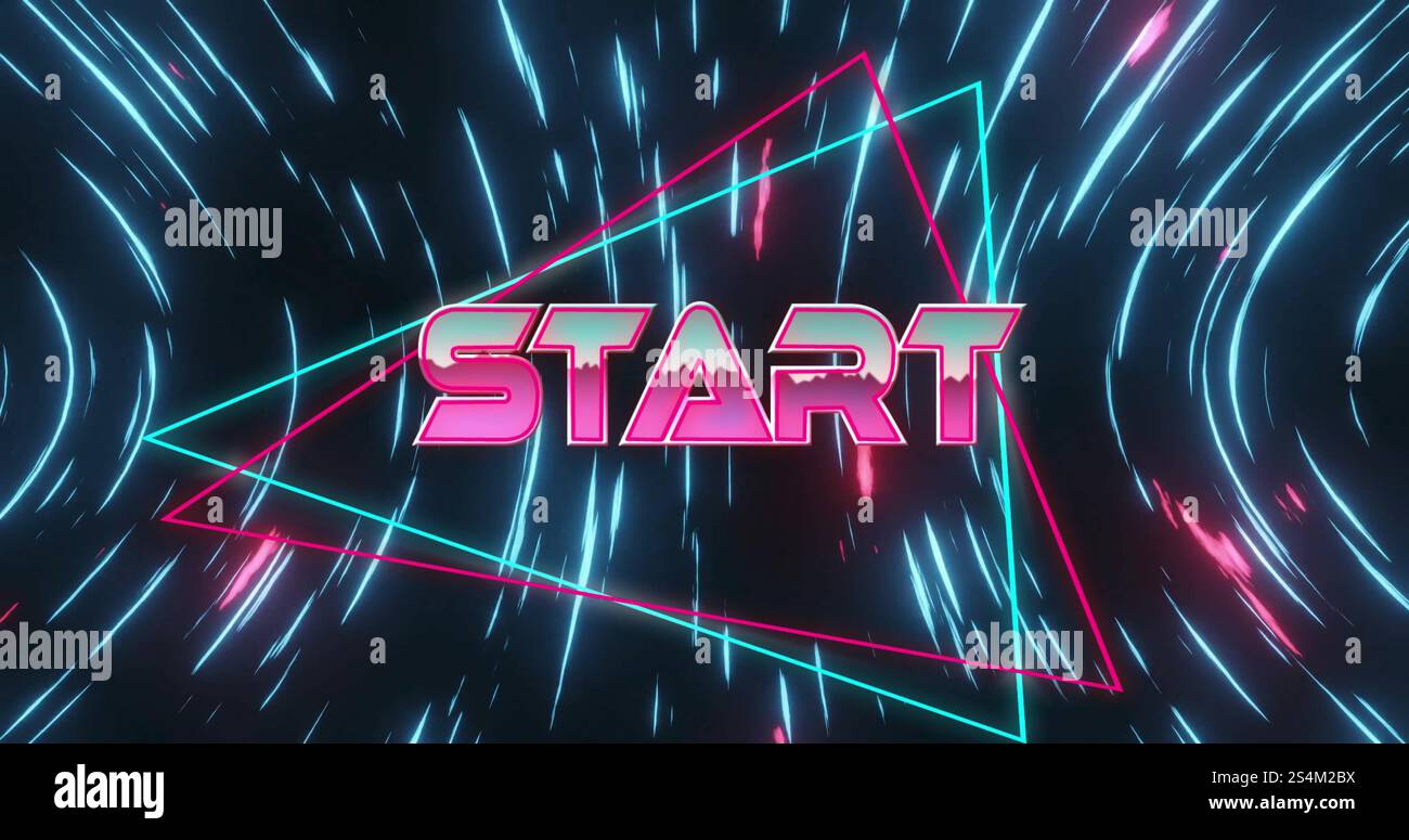 Image of start text over neon pattern background Stock Photo - Alamy