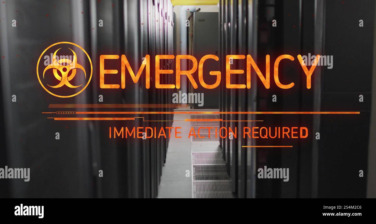 Image of emergency text and digital data processing over computer ...