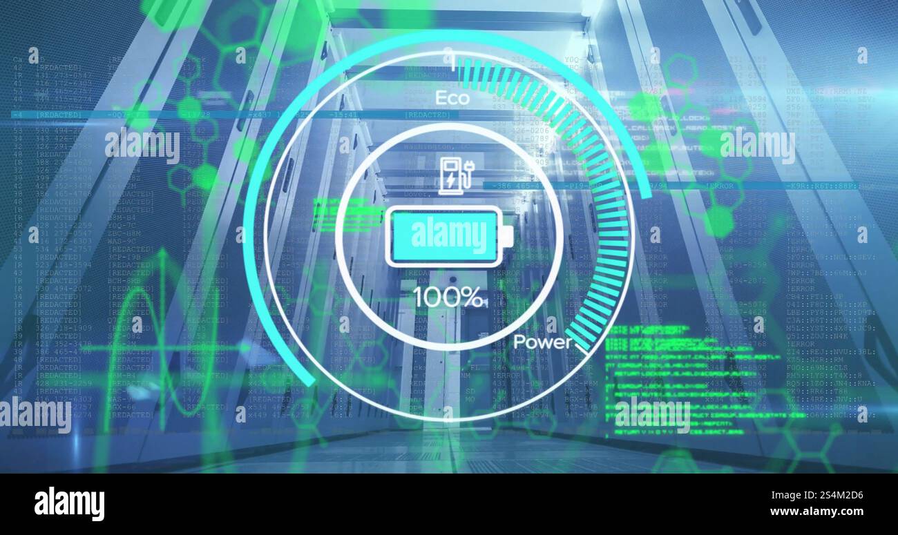Image of battery charge digital data processing over computer servers ...