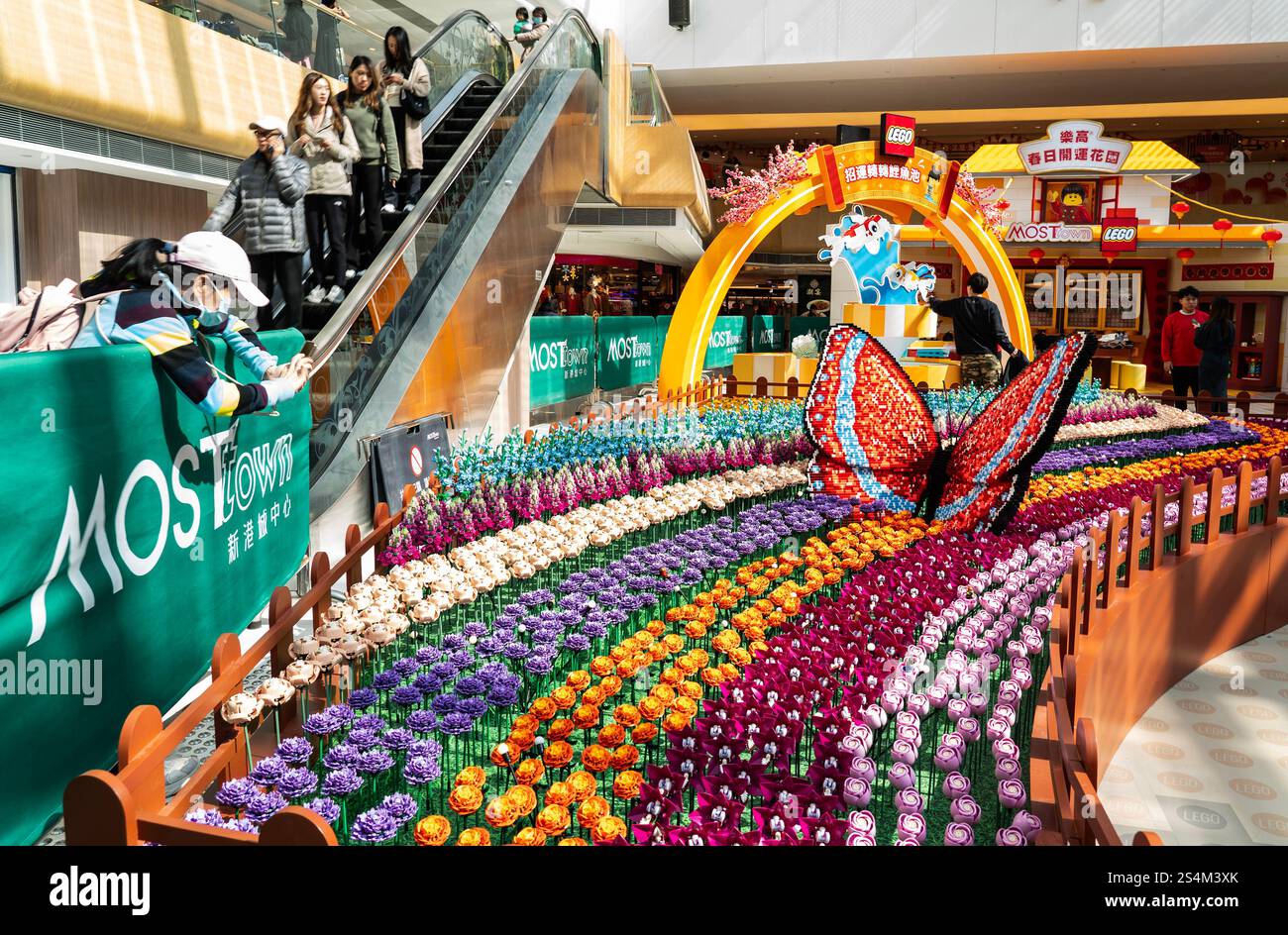 Hong Kong,China.11th January 2025. Flowers built with Lego bricks are ...