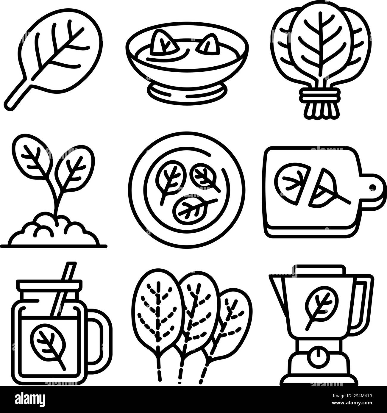 Spinach icons set. Outline set of spinach vector icons for web design ...