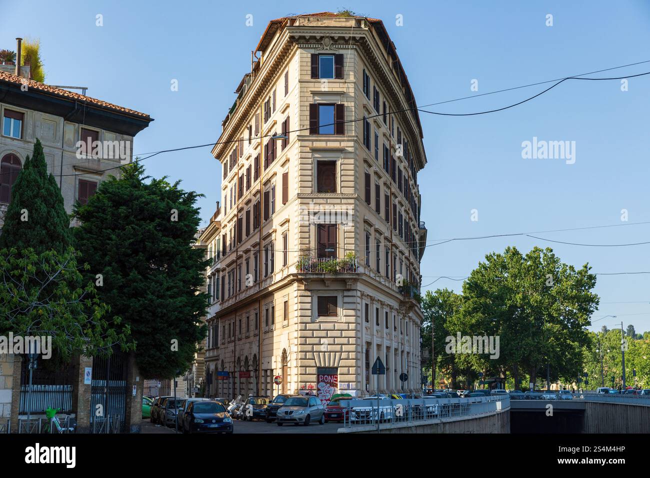 Corner / wedge shaped building on Via Paolo Mercuri, Rome, Italy Stock ...